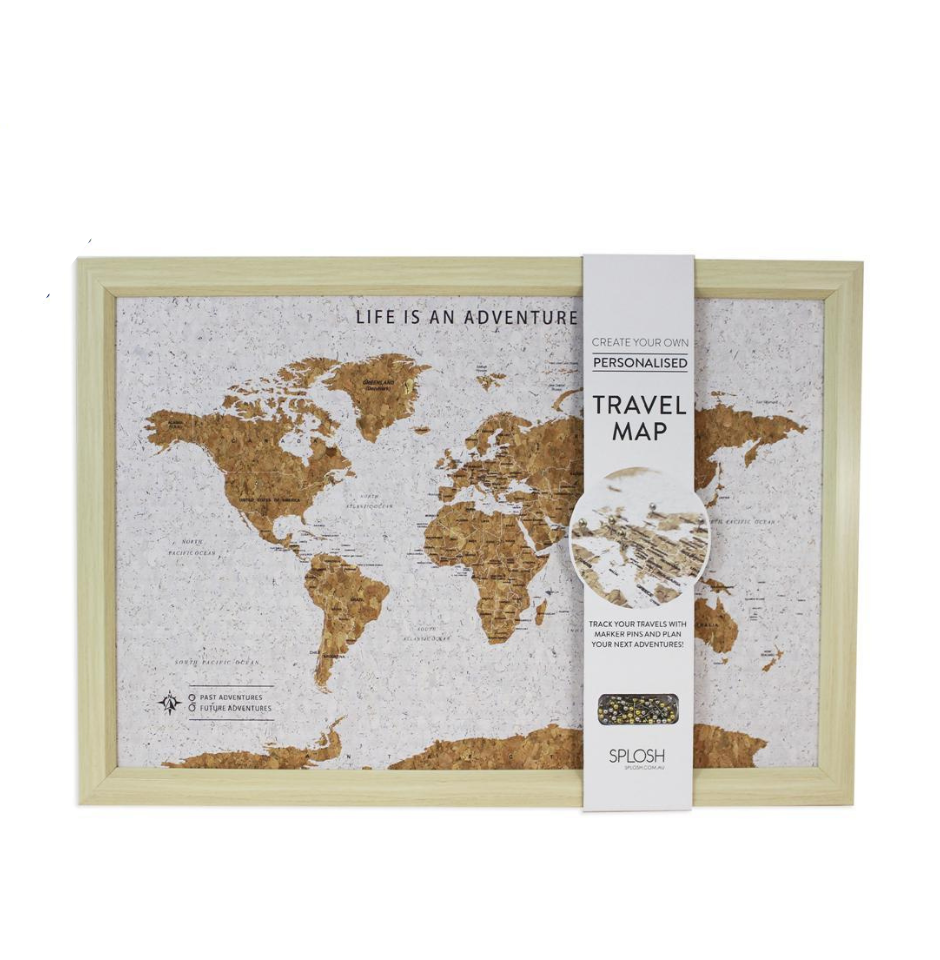 FRAMED CORK BOARD - World Travel Map – Crafted Decor